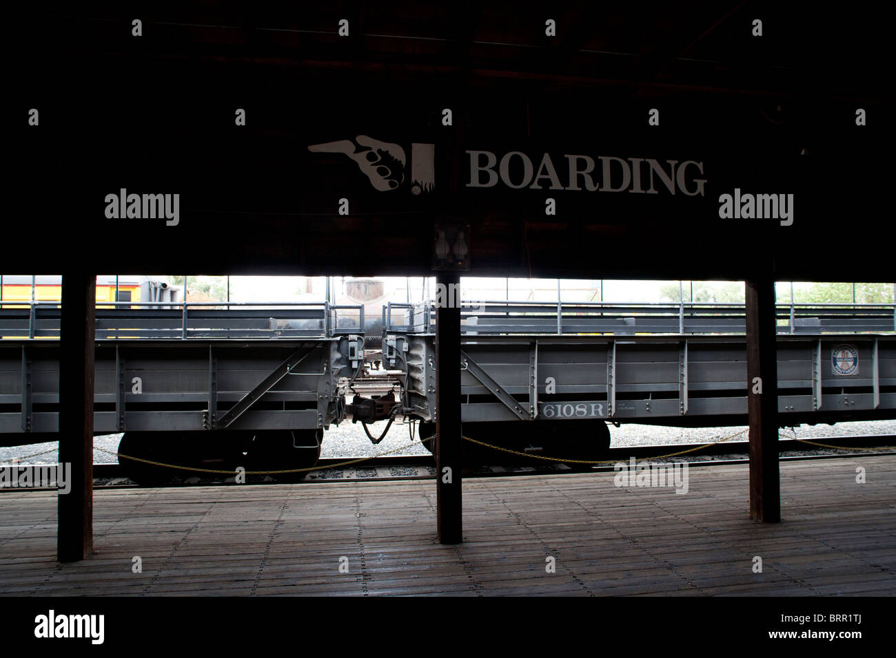 Boarding platform and trains awaiting passengers at Old Town Sacramento ...