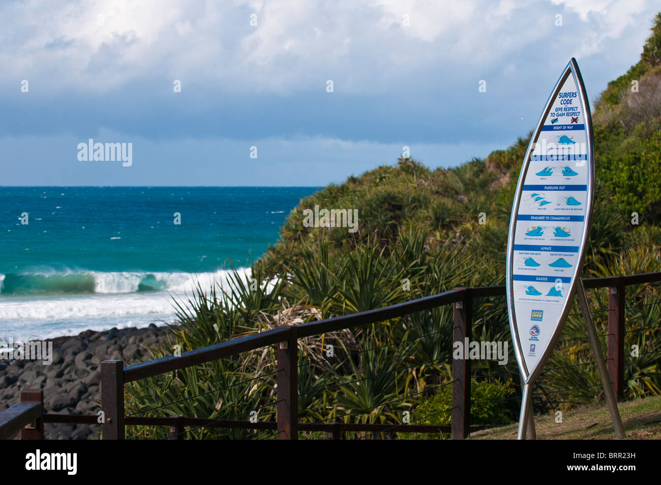 Surf etiquette sign, Burleigh Heads, Queensland, Australia Stock Photo ...