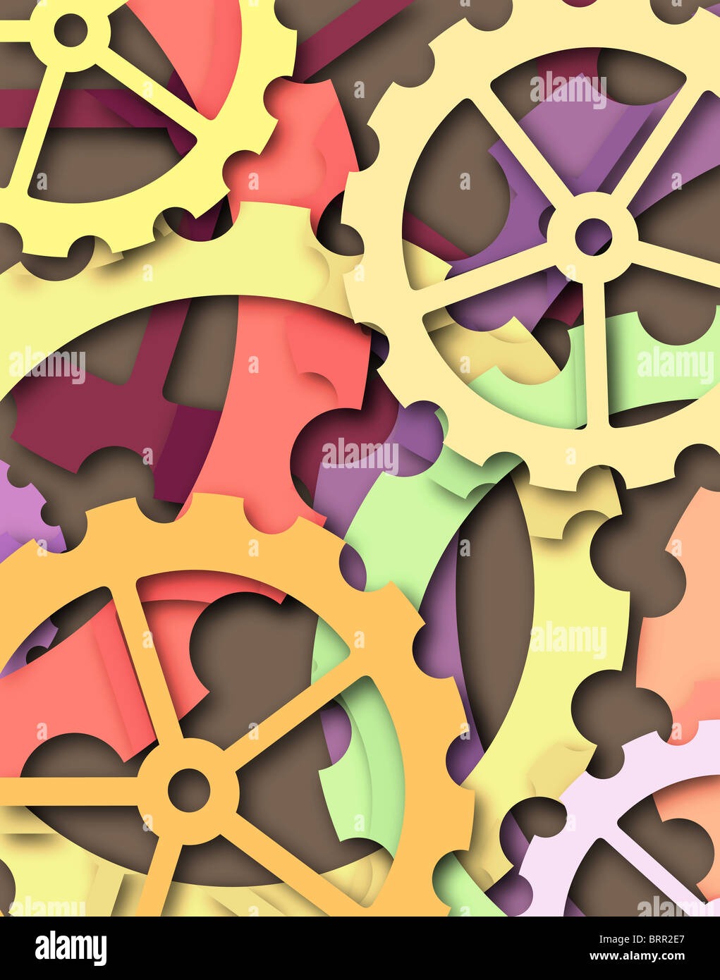 Illustrated background of cogs and wheels with shadows Stock Photo - Alamy