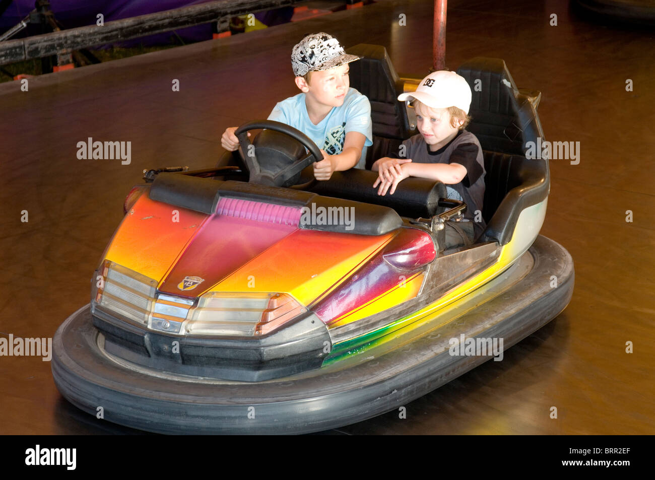 Young boys riding dodgem cars at the Perth Royal Show, Western ...