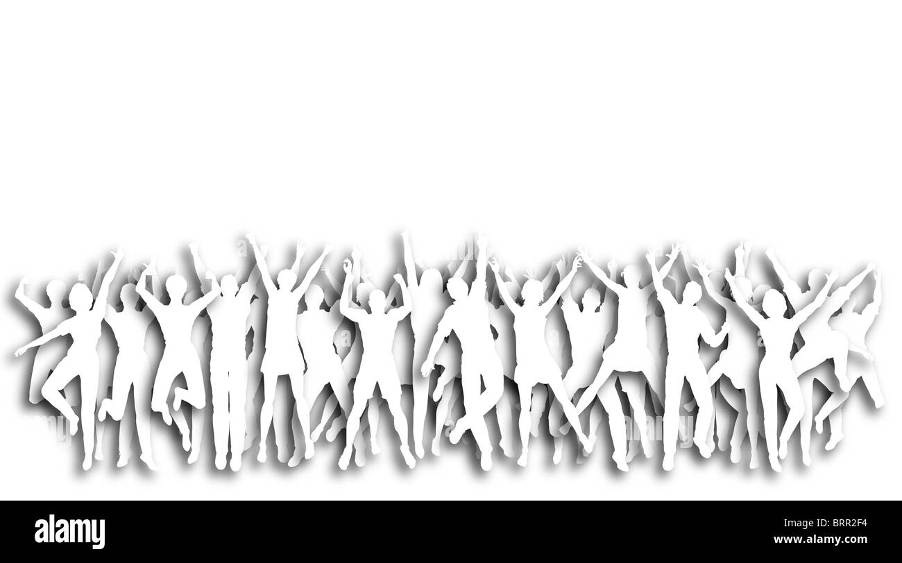 Illustration of cutout people jumping in celebration Stock Photo - Alamy
