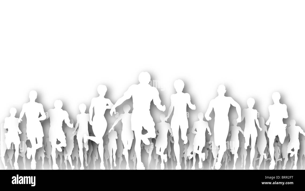 Illustration of cutout figures running a race Stock Photo - Alamy
