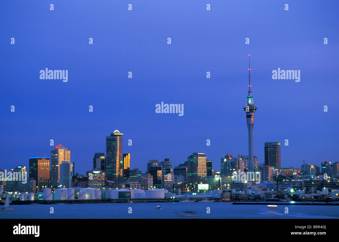 The Sky tower in Auckland city and skyline at night Stock Photo - Alamy