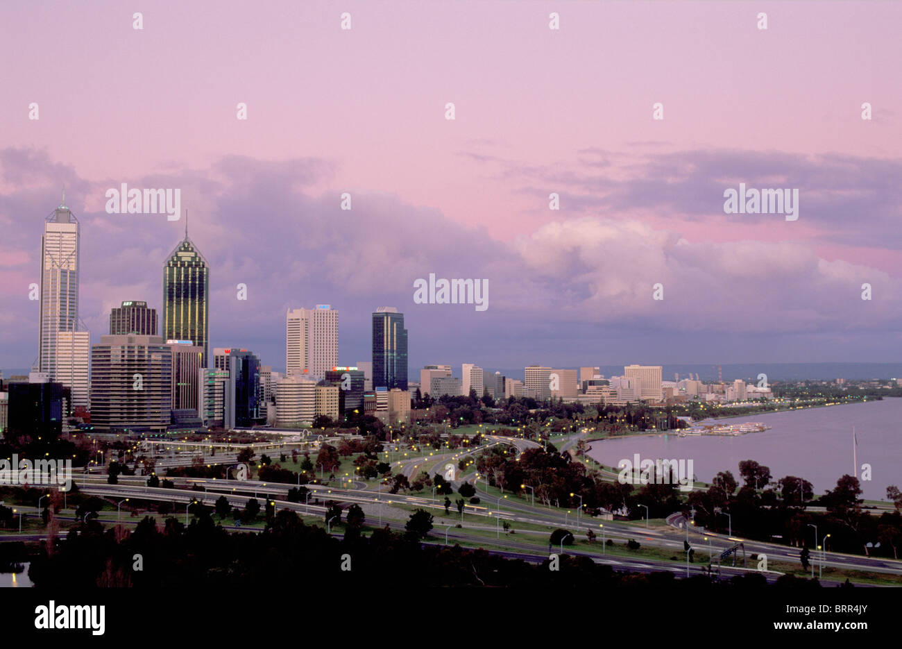 Perth city skyline and harbour at dusk Stock Photo - Alamy