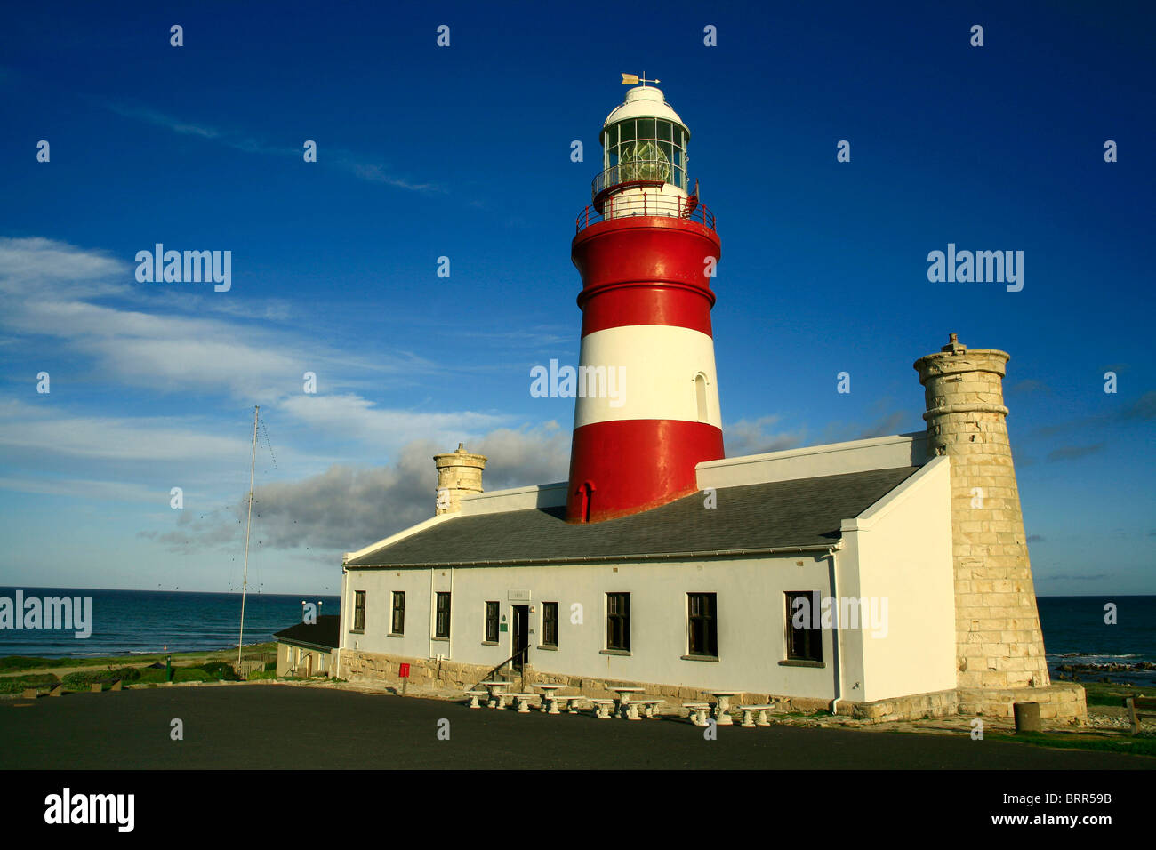 The lighthouse at Cape L'Agulhas, the southern most tip of Africa where ...