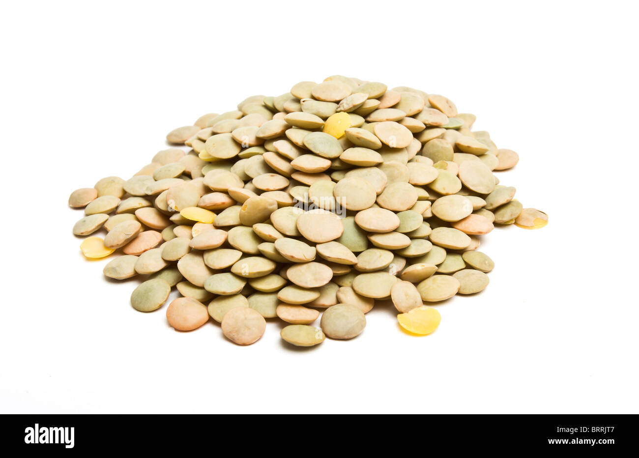 Pile of green lentils from low perspective isolated on white Stock ...