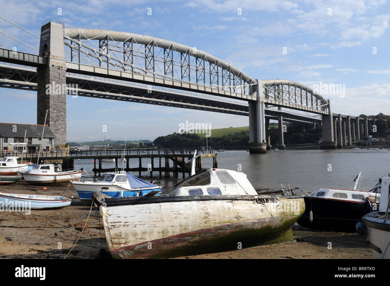 Bridges over the River Tamar looking from Cornwall into Devon.The rail ...