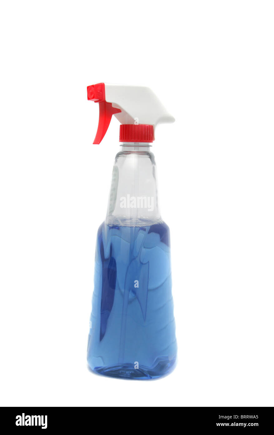a bottle of blue window cleaner over white Stock Photo - Alamy