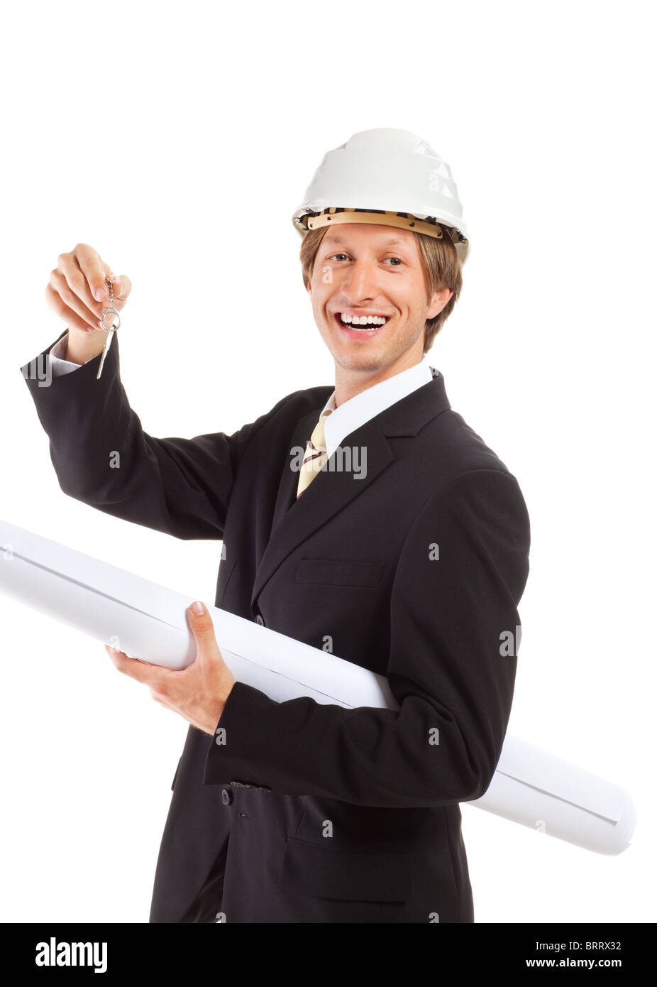 smiling engineer giving keys from apartment Stock Photo - Alamy