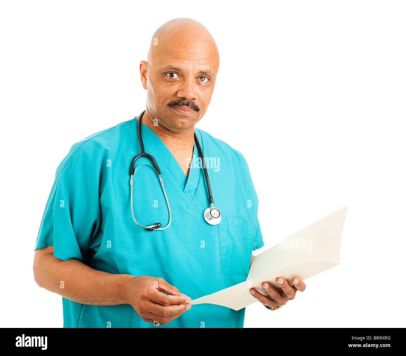 Handsome, caring African American medical doctor. Isolated on white ...