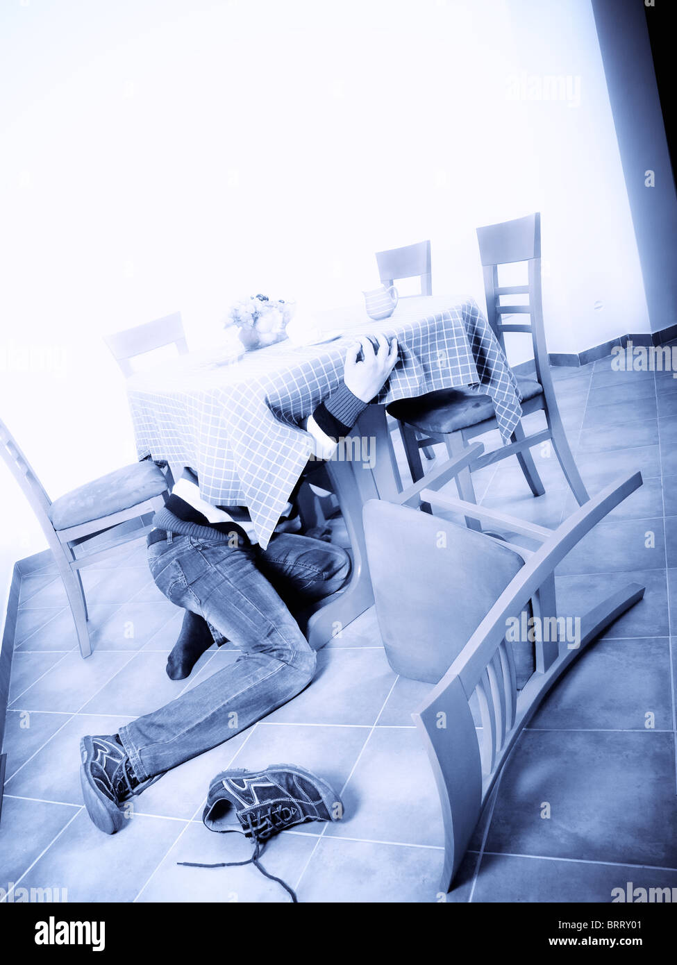 The first shelter that provides protection against earthquake. Blue ...