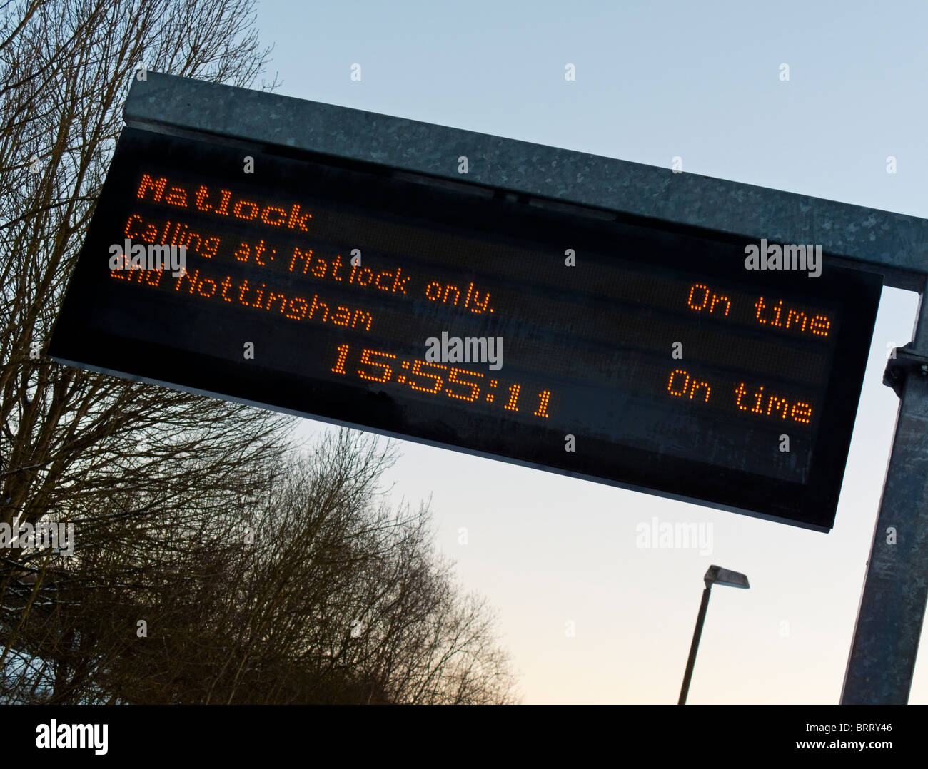 Station indicator sign showing trains on time to Matlock and Nottingham ...