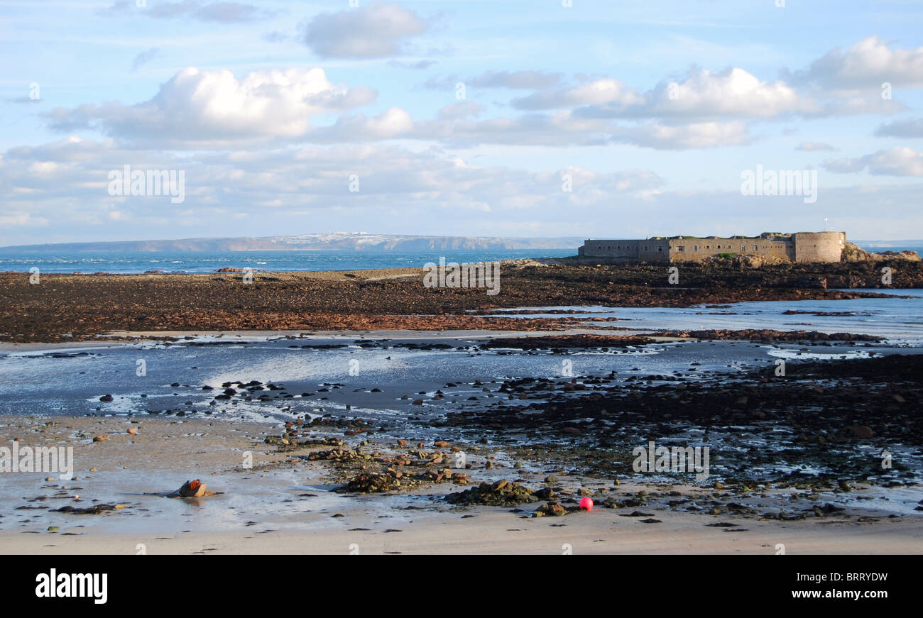 Longis Bay and Fort Raz, Alderney, Channel Islands Stock Photo - Alamy