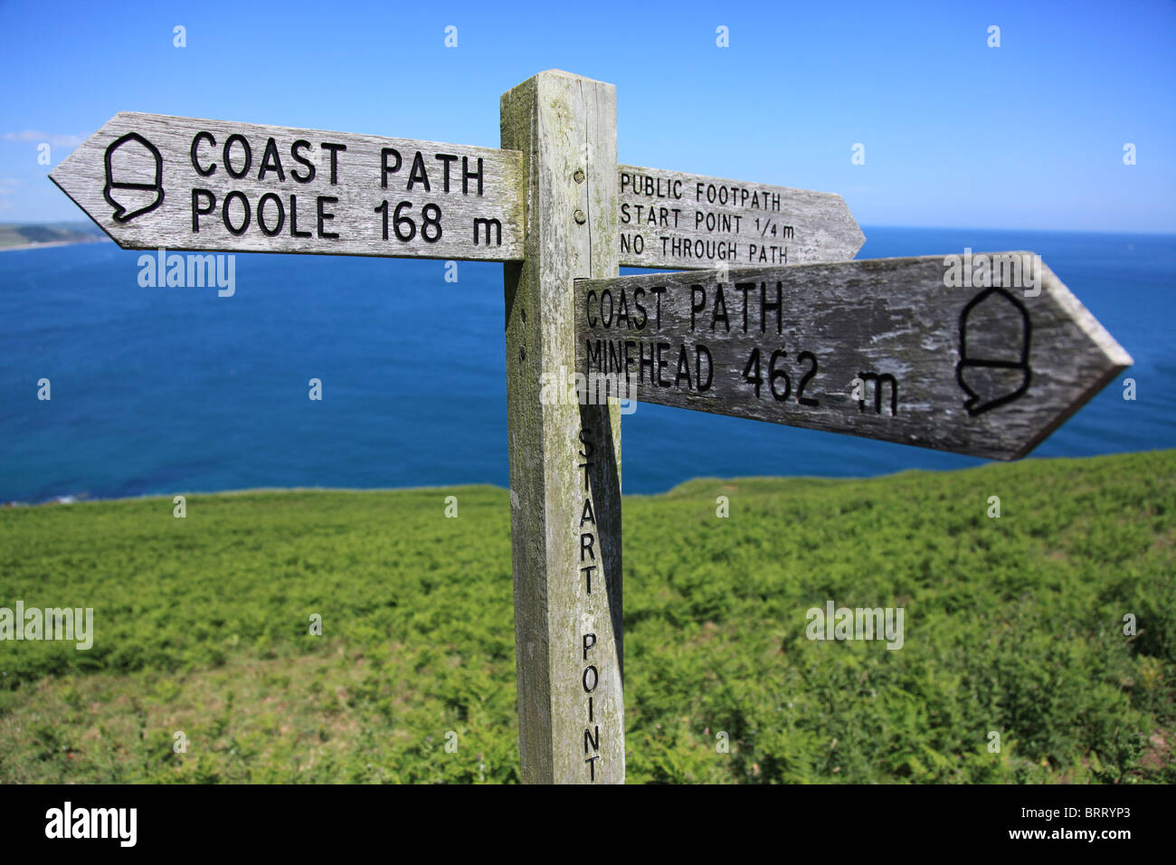Signpost on South West coast path at Start Point, Devon Stock Photo - Alamy