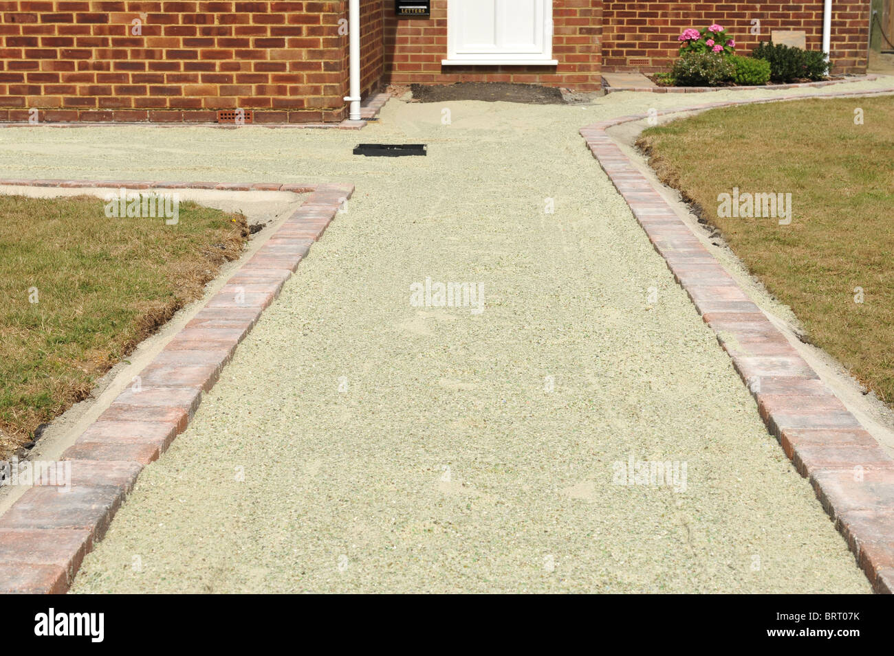 New house driveway and footpath construction. Image shows the entire ...