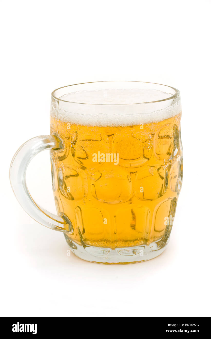 full glass beer mug on a white background Stock Photo - Alamy