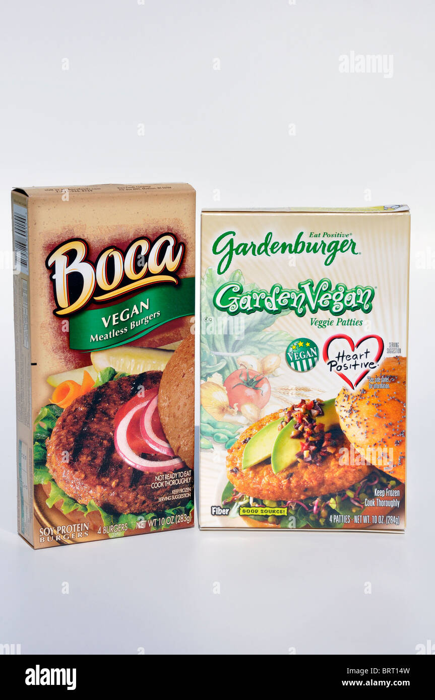 Vegan/vegetarian meatless burgers package Stock Photo - Alamy