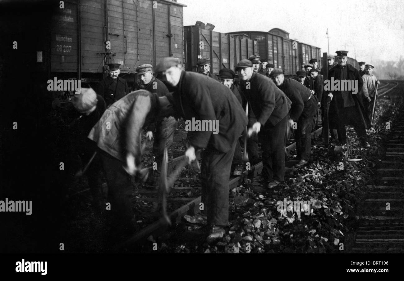 Railroad workers, historic photograph, around 1924 Stock Photo - Alamy