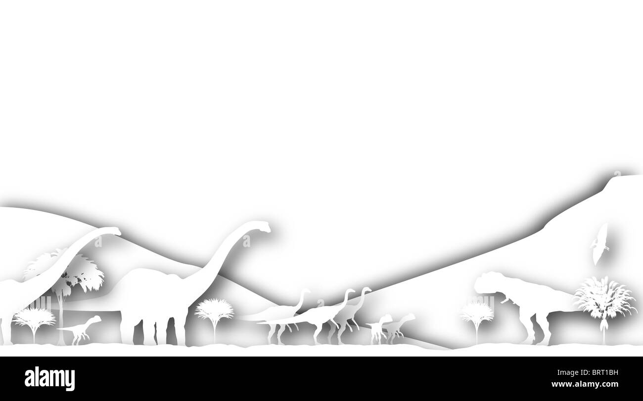 Illustration of prehistoric scene of dinosaur cutouts Stock Photo - Alamy