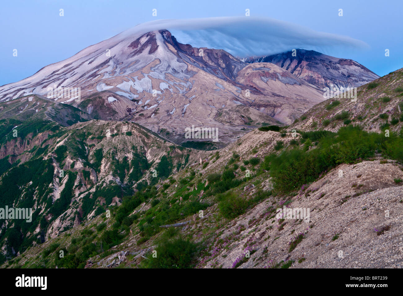 Mount St. Helens at dawn above the Truman-Abraham Saddle along the ...