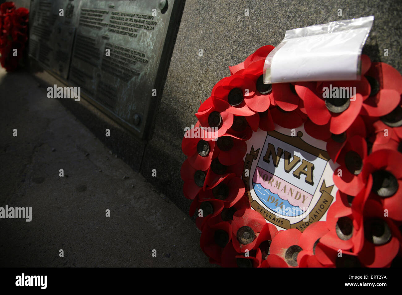 Poppy wreath commemorating the D-Day landings laid by the Normandy ...