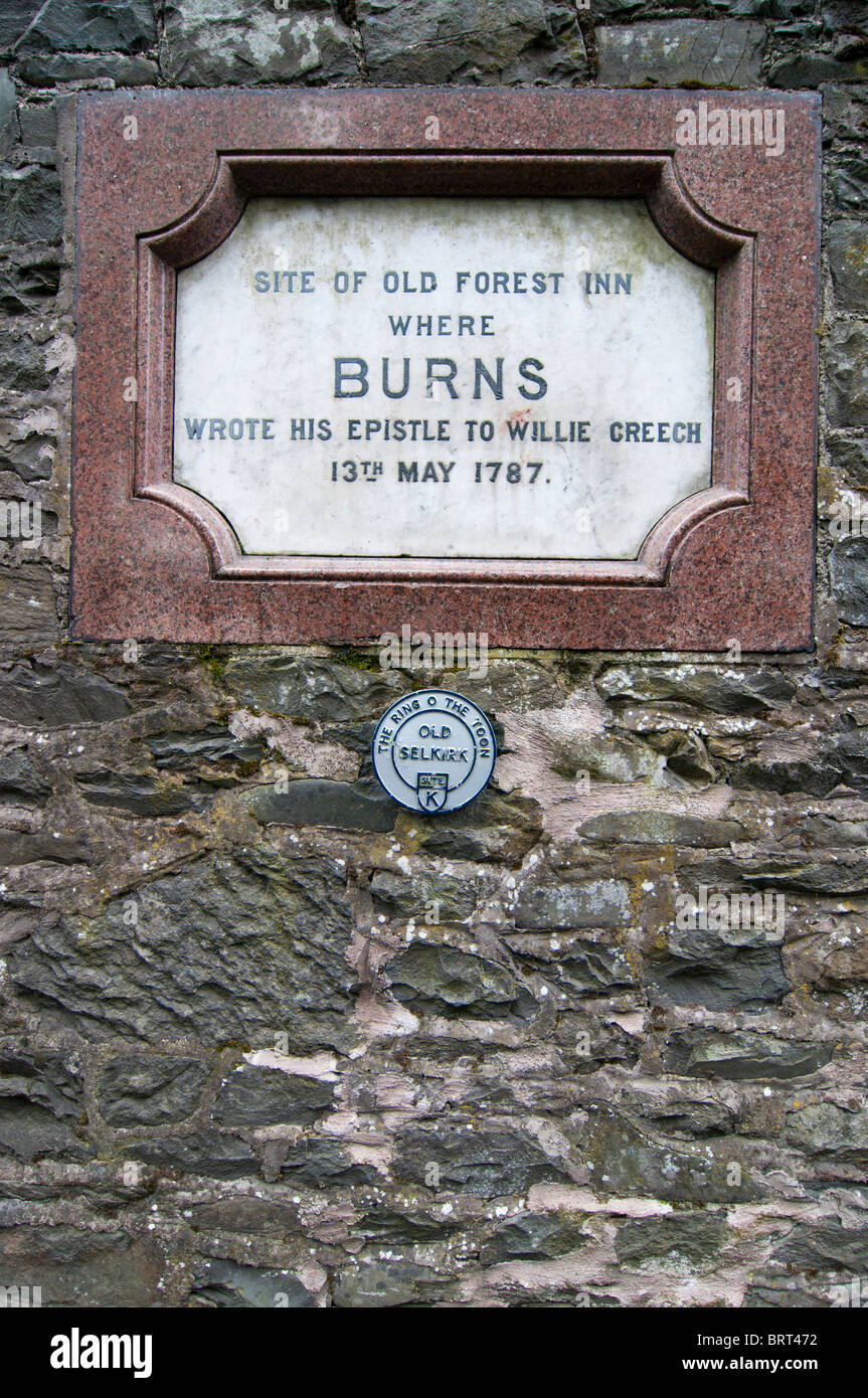 Commemorative plaque of the site of the Old Forest Inn at Selkirk where ...