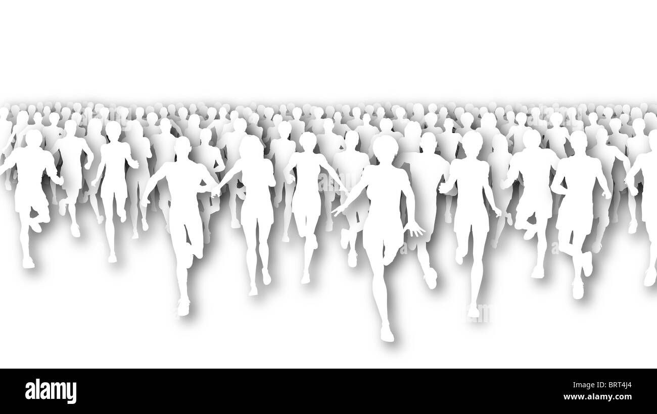Illustration of a large group of people running Stock Photo - Alamy