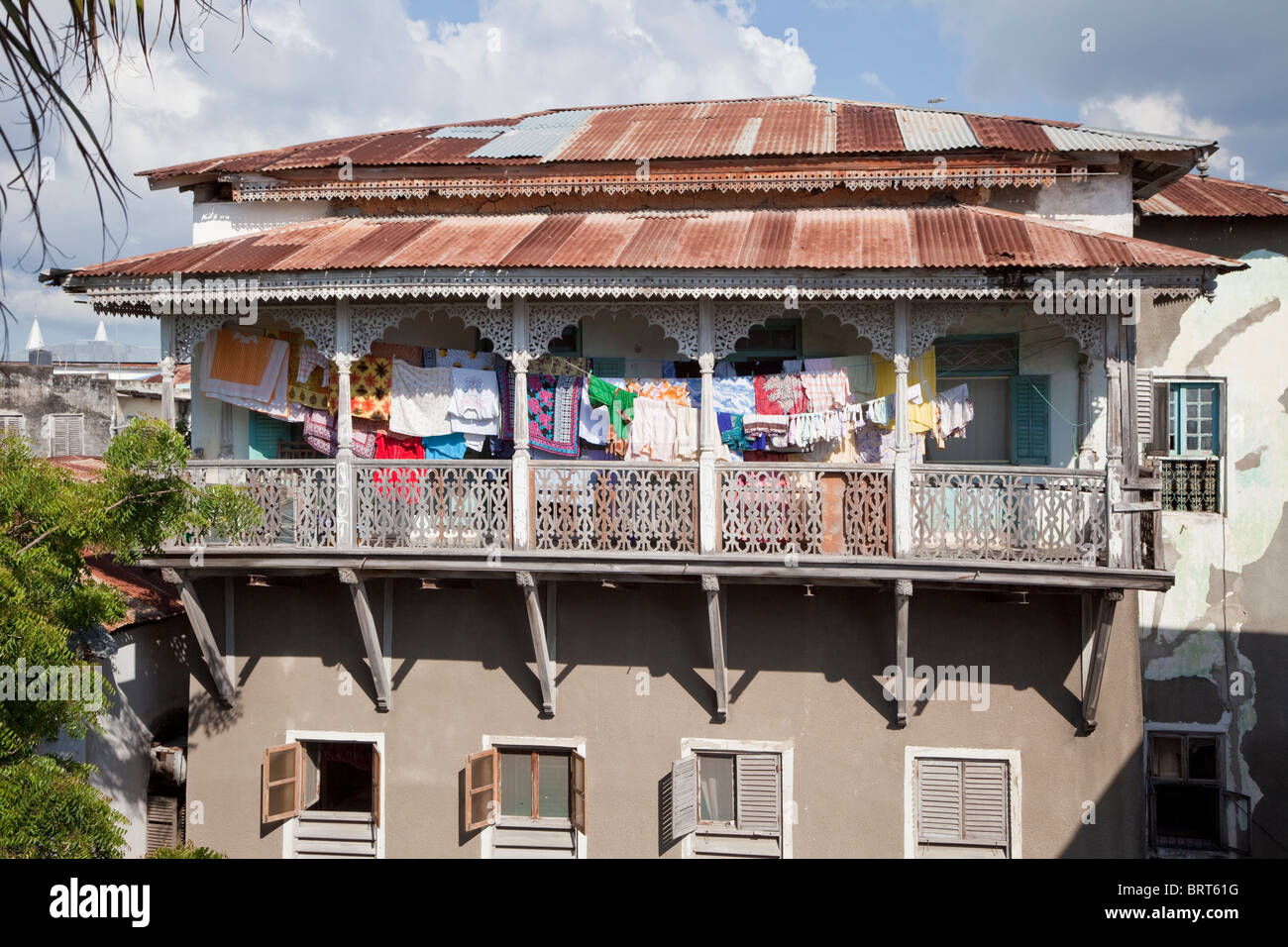 Zanzibar, Tanzania. Stone Town House, South Asian Style Balcony Railing ...