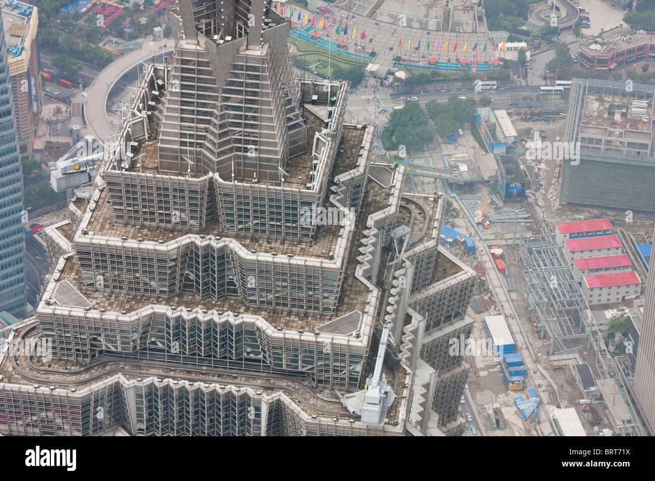 The top of the Jin Mao Tower in Shanghai China, with the streets of ...