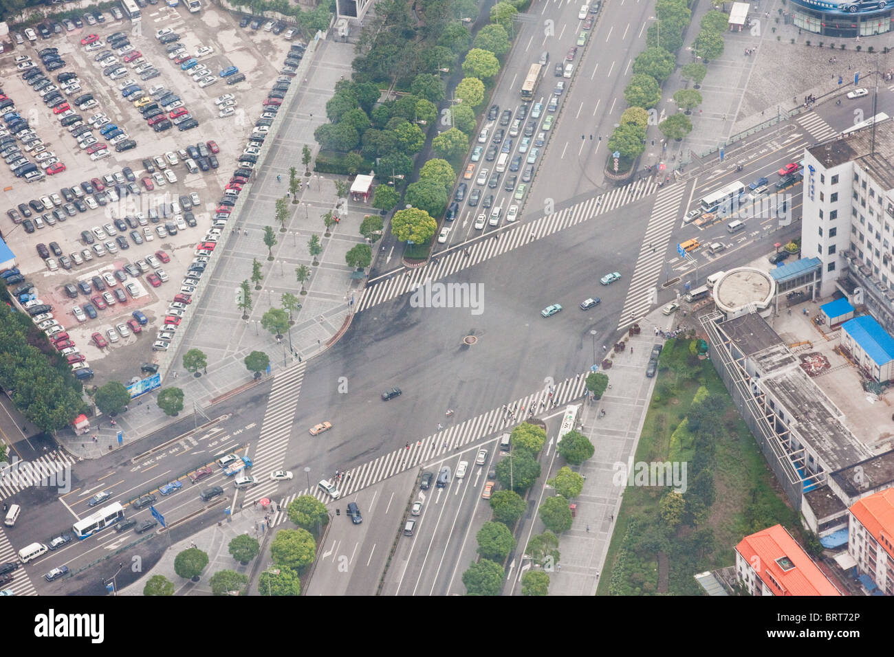 Cross section of two roads in Pudong, Shanghai China. Viewed from a ...