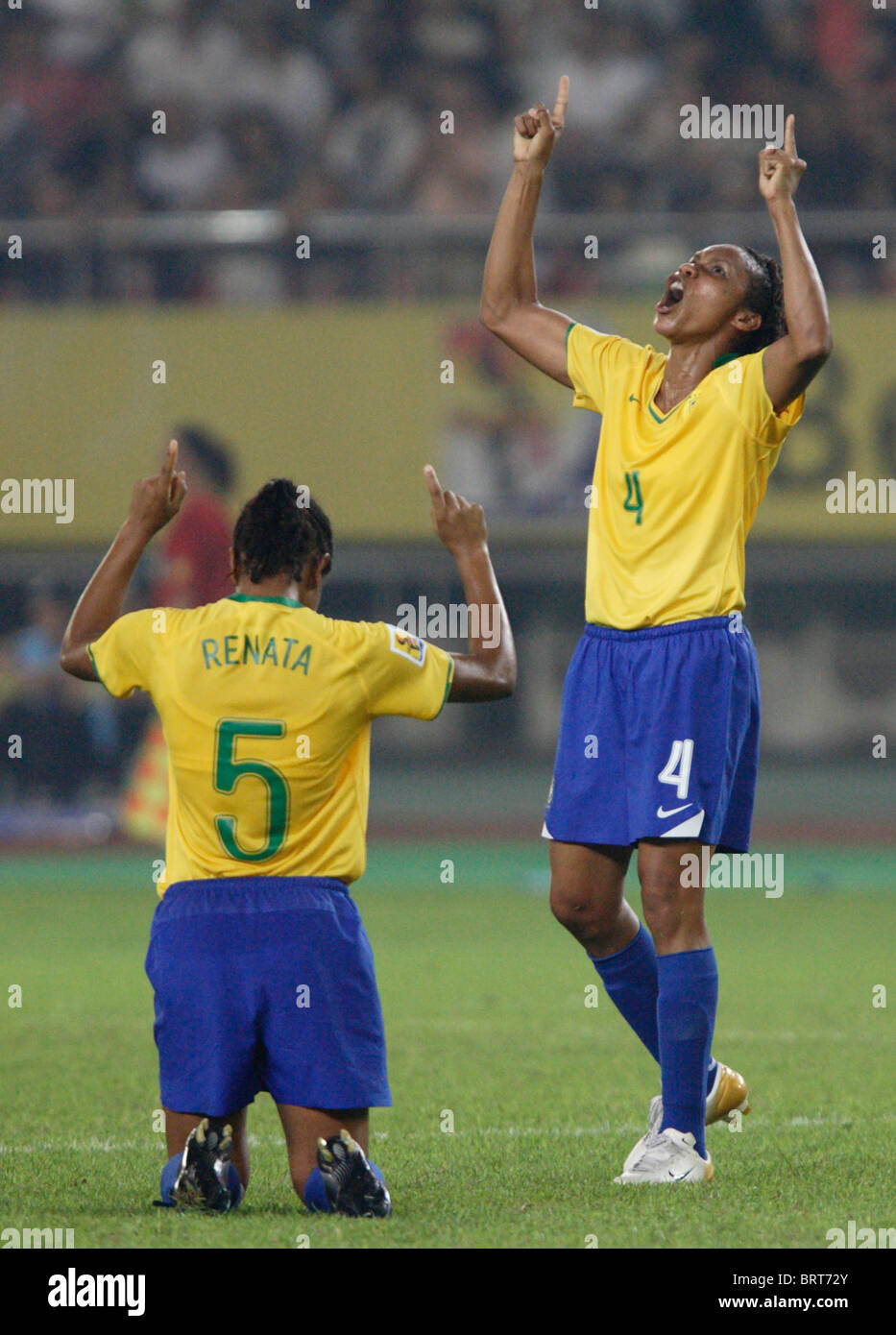 Renata Costa (5) and Tania (4) of Brazil celebrate after a goal against ...