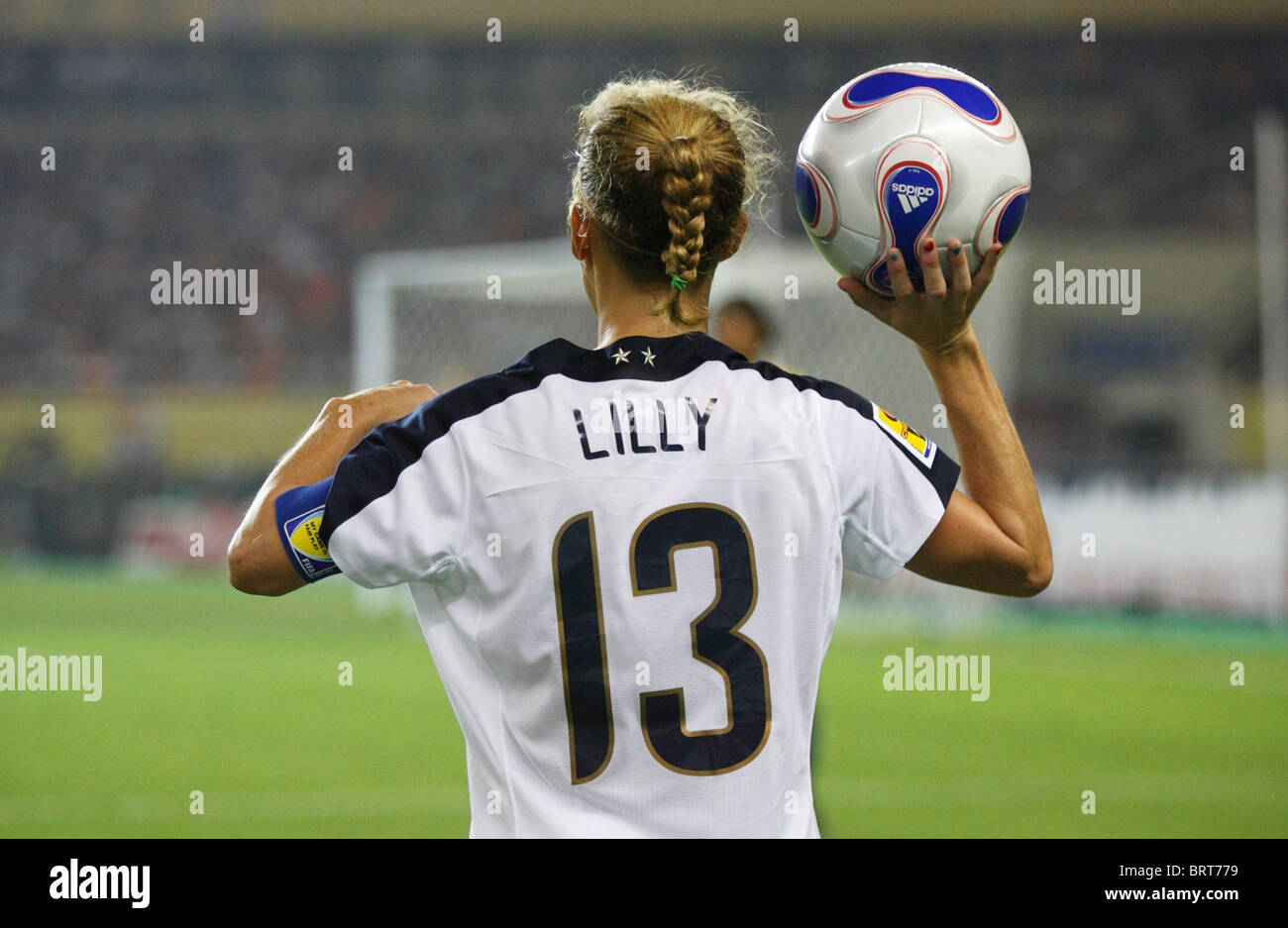 Kristine Lilly of the United States prepares a throw in during a 2007 ...