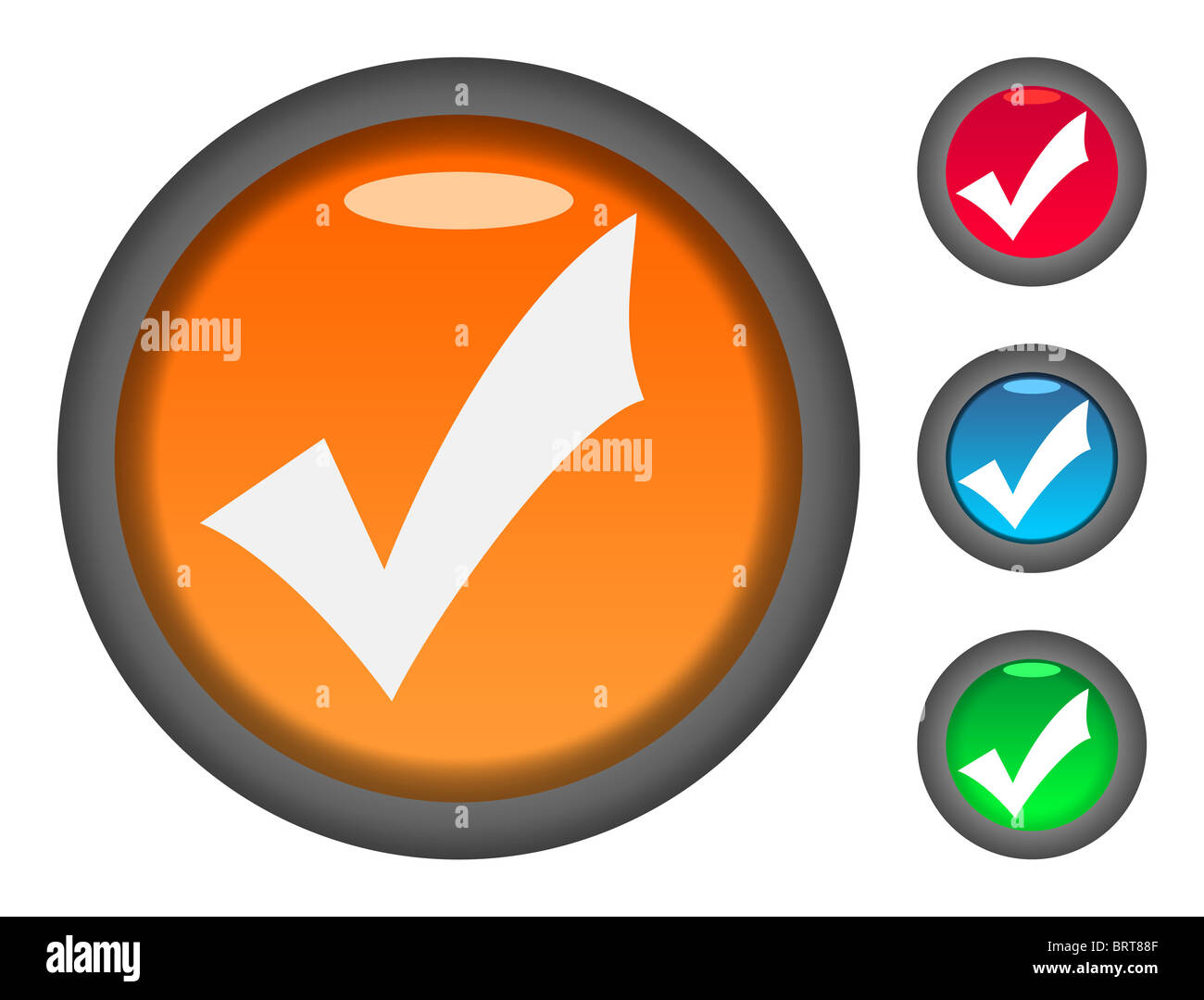 Set of colorful check or tick mark circular button icons, isolated on ...