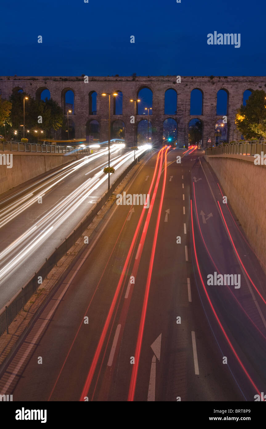Motorway heading under Valens (Bozdogan) Aquaduct,Istanbul,Turkey Stock ...