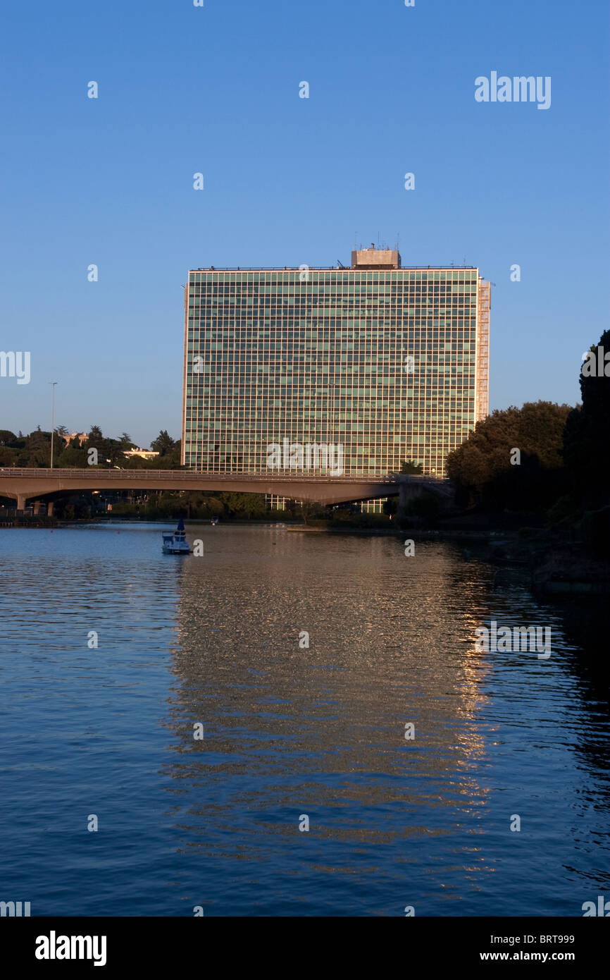Eni palace Eur skyscraper building Rome Italy lake Stock Photo - Alamy