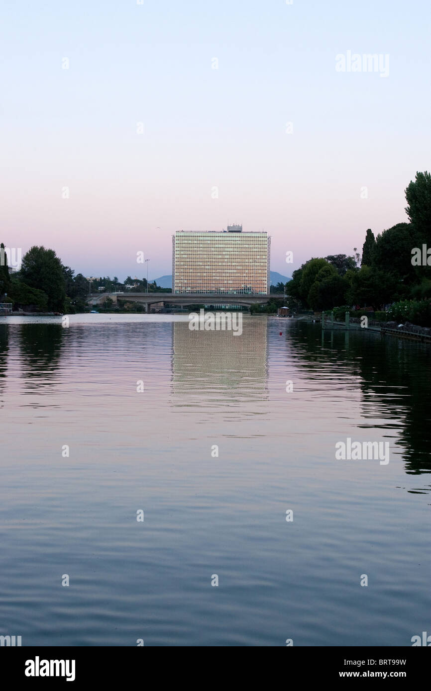 Eni palace Eur skyscraper building Rome Italy lake Stock Photo - Alamy
