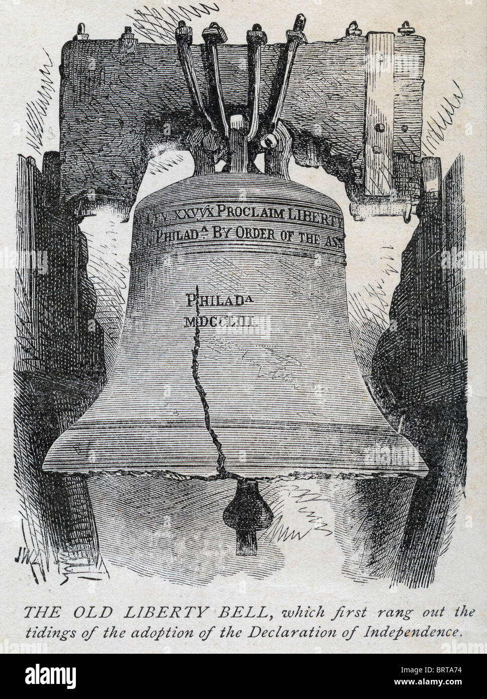 100 year old lithograph of Liberty Bell in Philadelphia, USA Stock ...