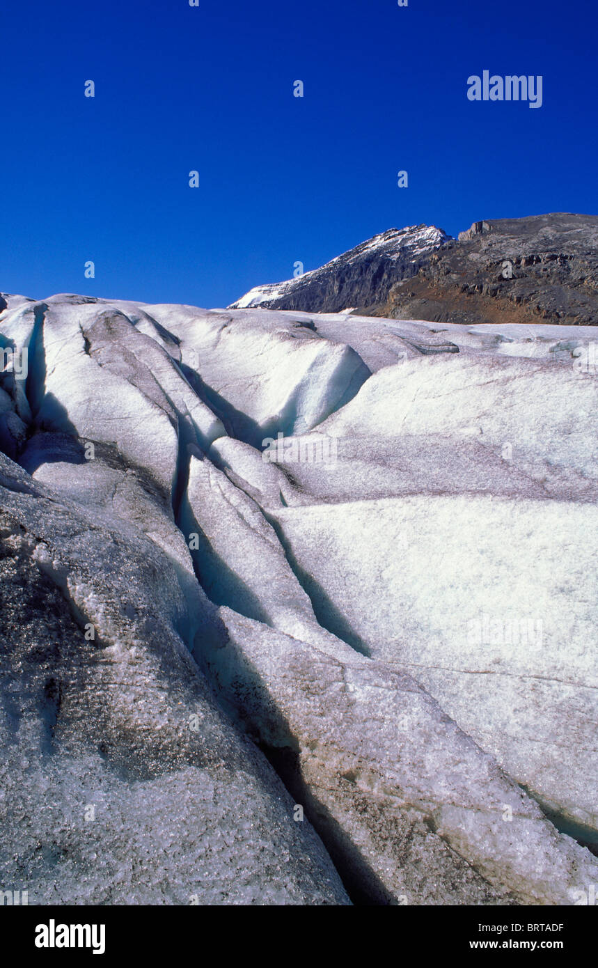 Crevasse detail at the toe of the Athabasca Glacier, Columbia Icefields ...