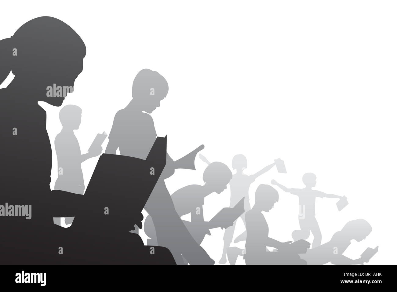 Illustrated foreground illustration of children reading books Stock ...