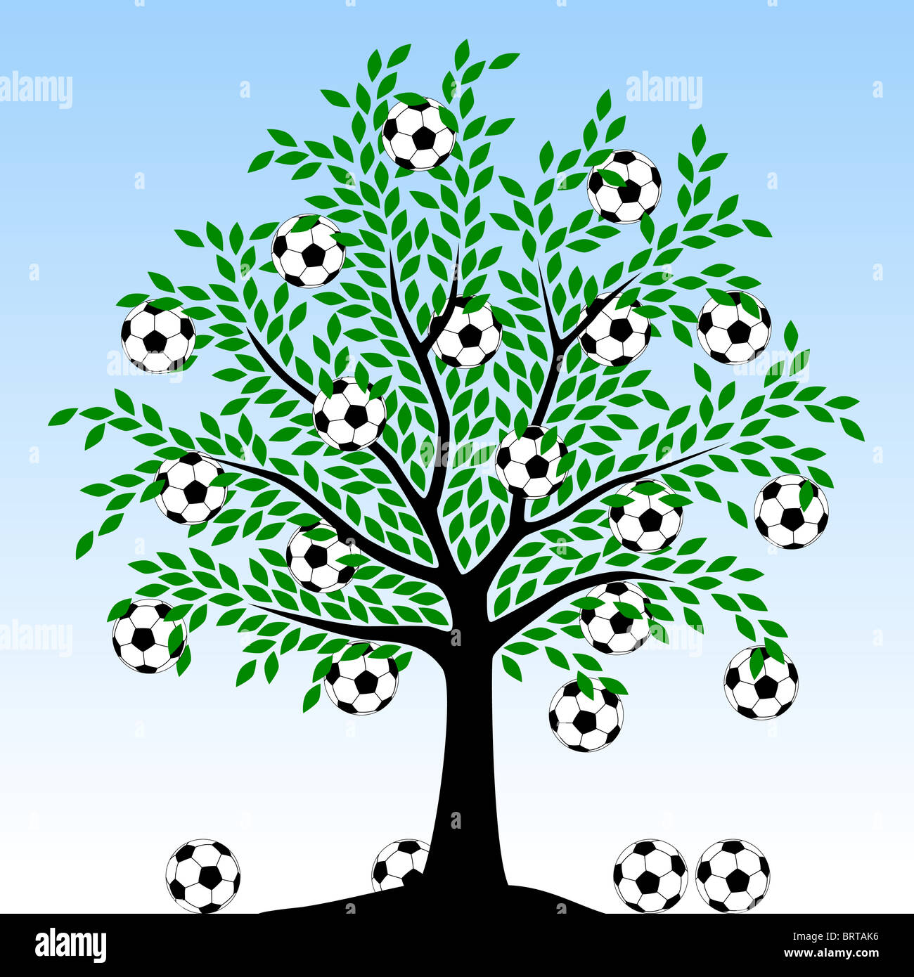 Illustration of a tree with football fruit Stock Photo - Alamy