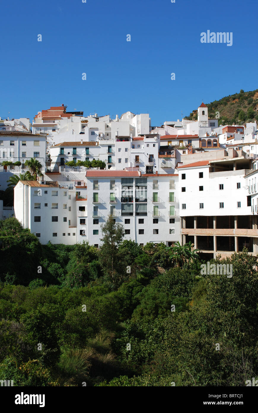 General view of the town, whitewashed village (pueblo blanco), Tolox ...