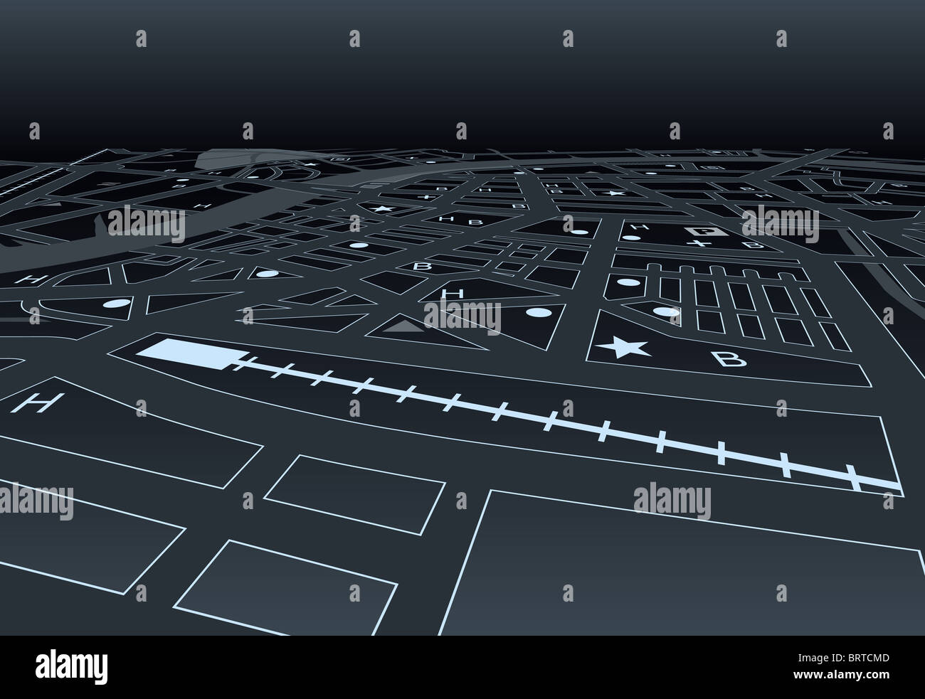 Illustrated street-map of a generic city at night Stock Photo - Alamy