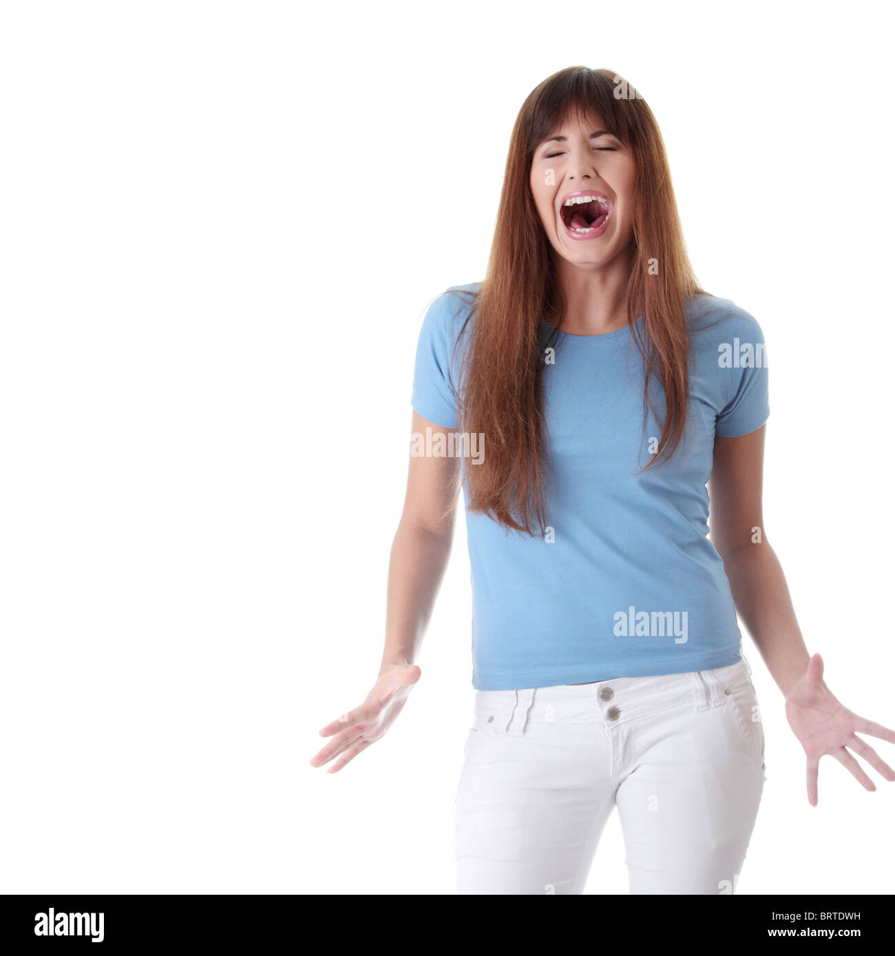 Teen girl screaming, isoalated on white background Stock Photo - Alamy