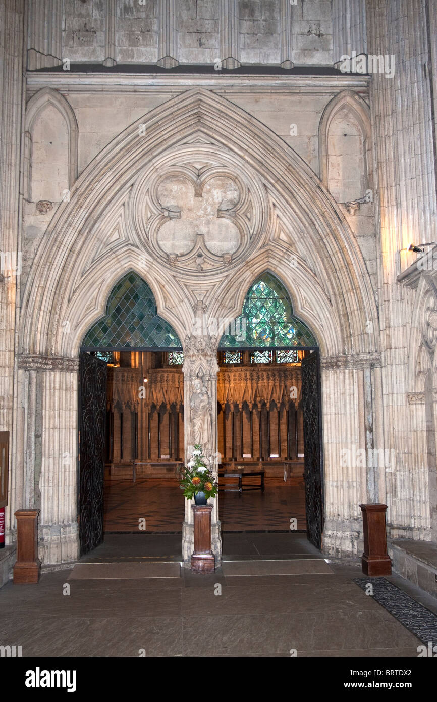 Double doorway leading into the "Chapter House" inside "York Minster ...