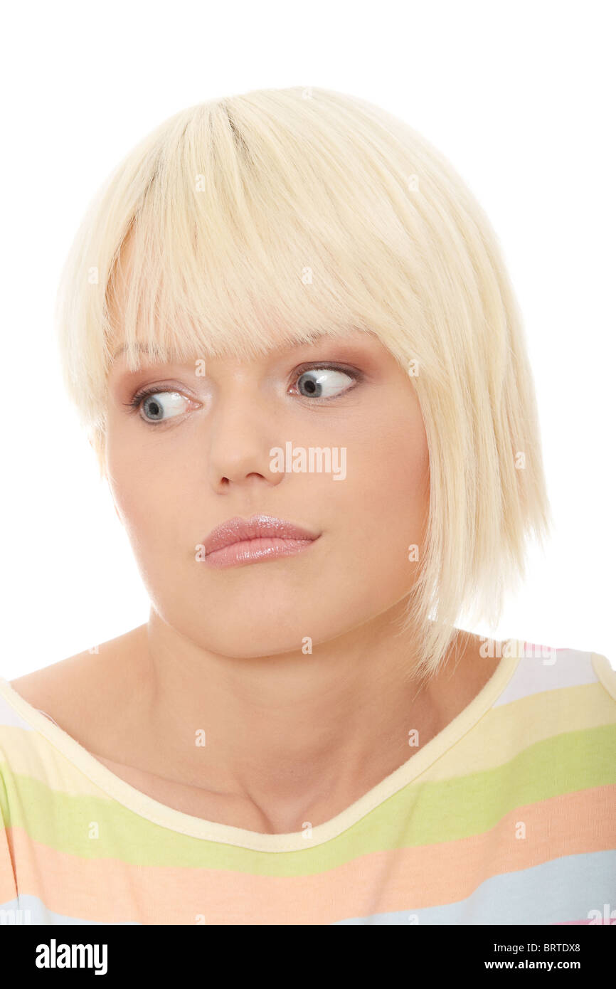 Young pretty woman in white background Stock Photo - Alamy