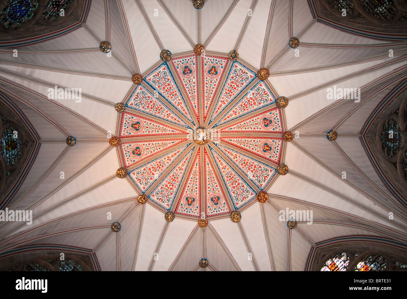 The ornate ceiling of the "Chapter House" inside "York Minster Stock ...