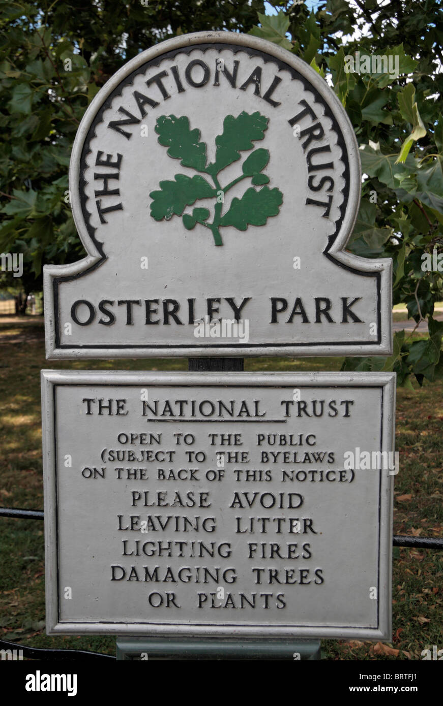 National Trust sign at the entrance to Osterly Park, west London, UK ...