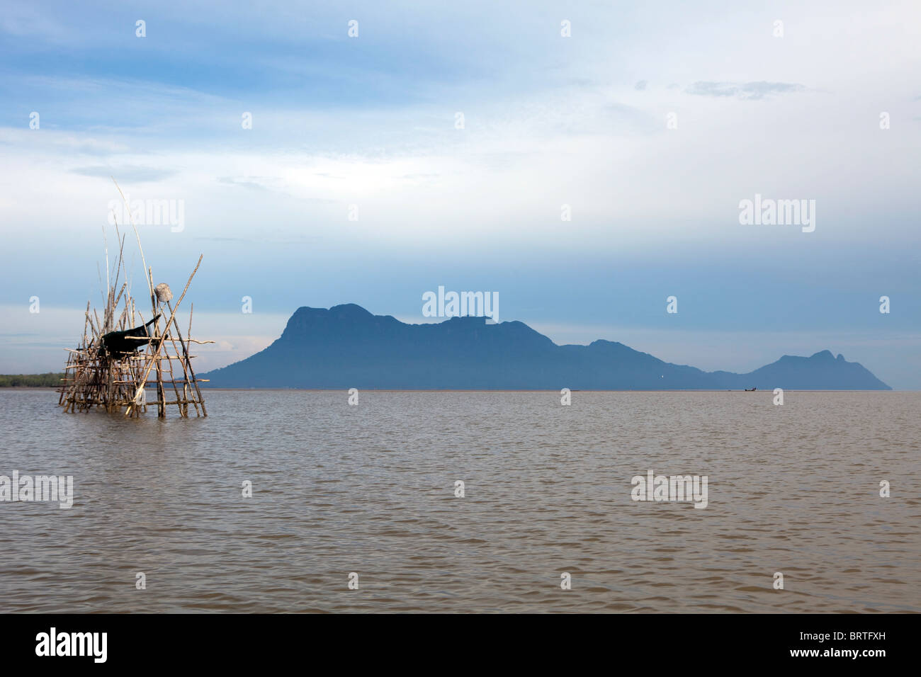 Wooden fishing traps are sen near Bako in Borneo, Malaysia Stock Photo ...