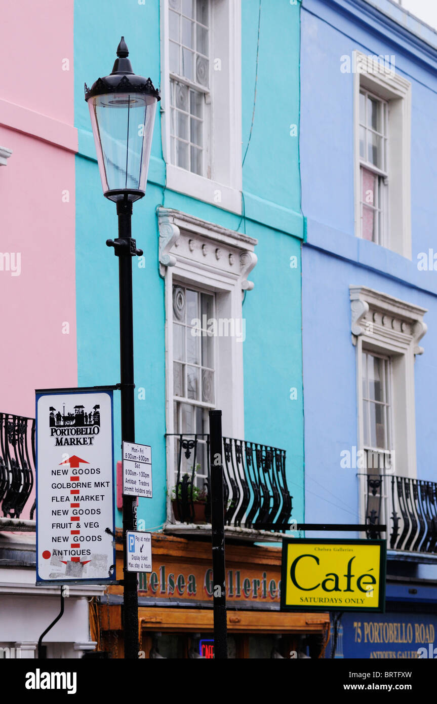 Colourful Buildings and Portobello Market Sign, Portobello Road ...