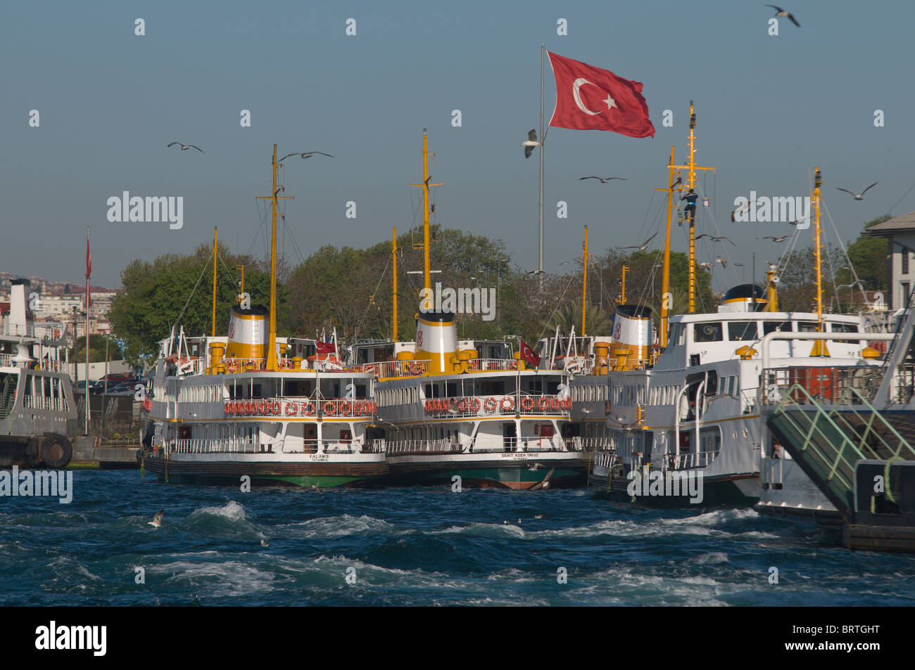 Bosphorus ferries moored on the dockside near Eminonu,istanbul,Turkey ...